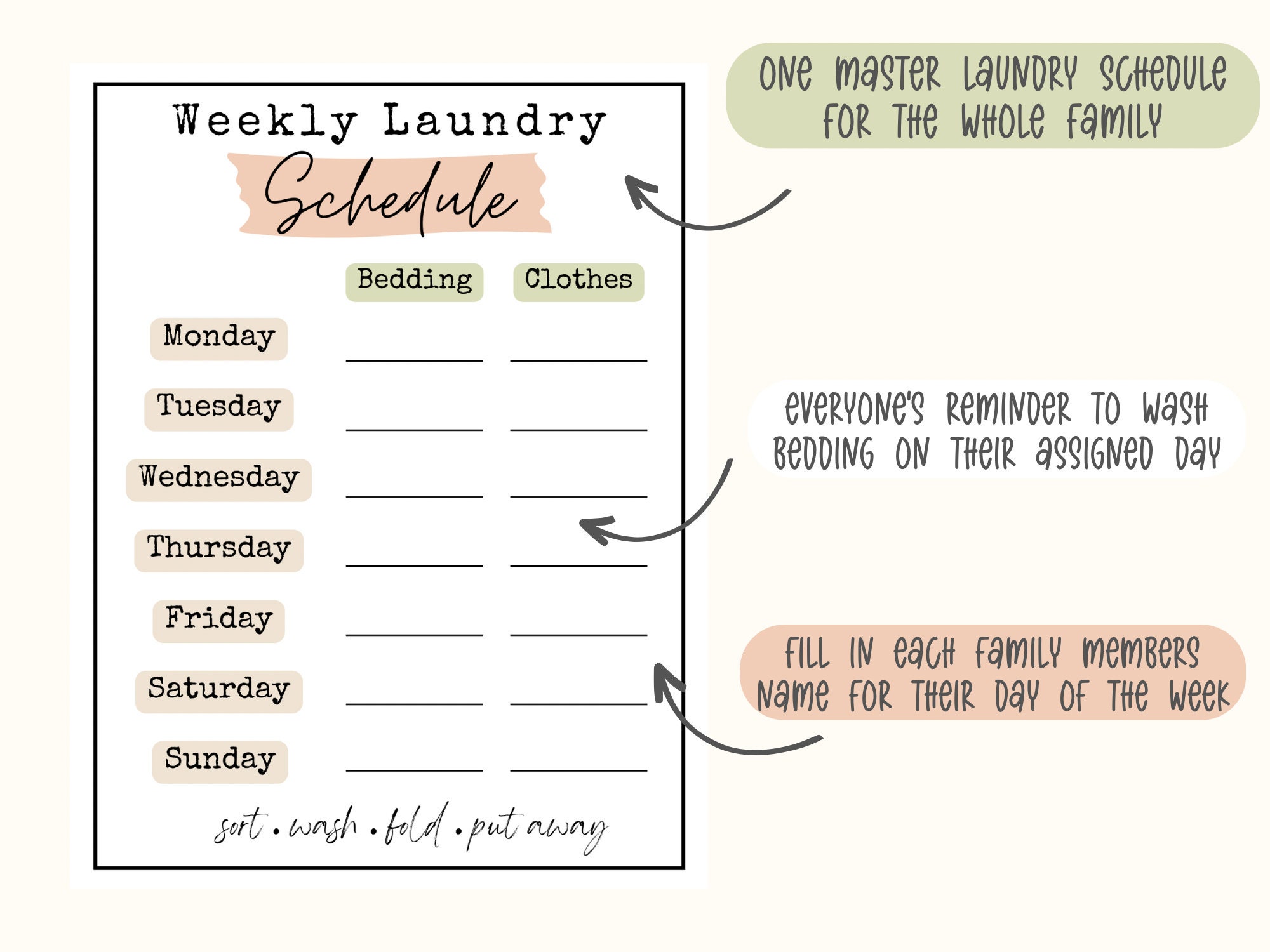 Weekly Laundry Schedule Printable | Family Laundry Plan | Weekly ...