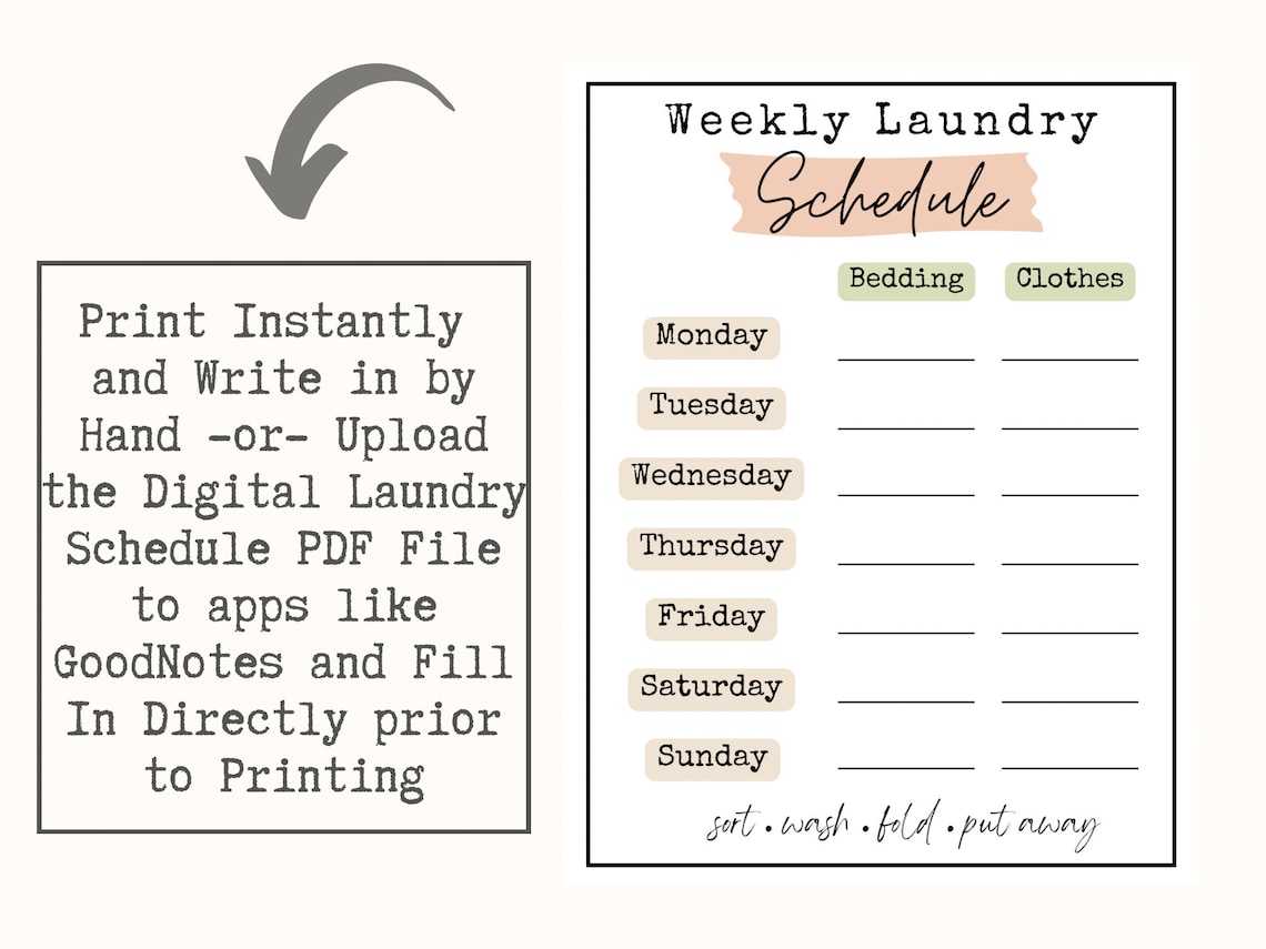 Weekly Laundry Schedule Printable Family Laundry Plan Weekly Laundry ...