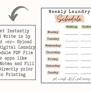 Weekly Laundry Schedule Printable | Family Laundry Plan | Weekly ...