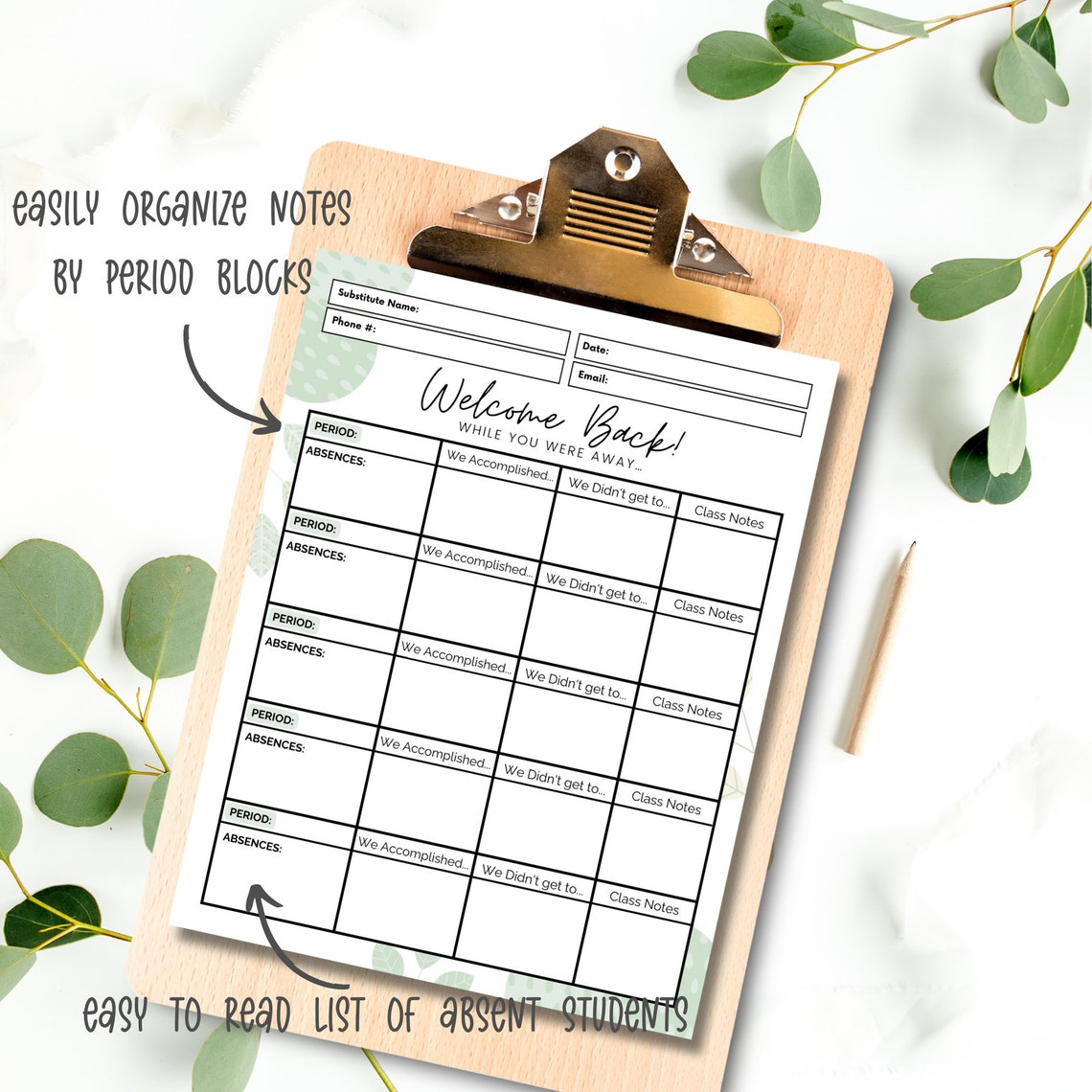 Substitute Teacher Note Printable for Middle School & High School | Sub ...