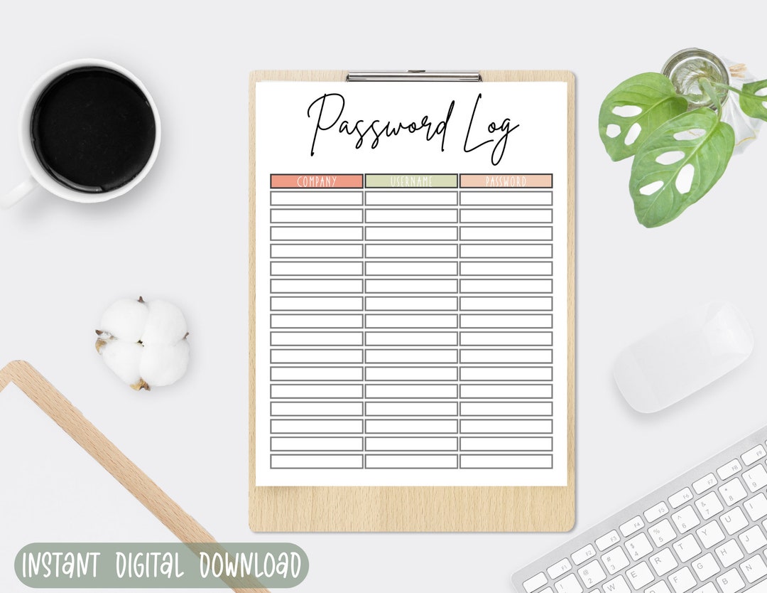 Password Log Printable | Simple Minimalist Organization - Etsy