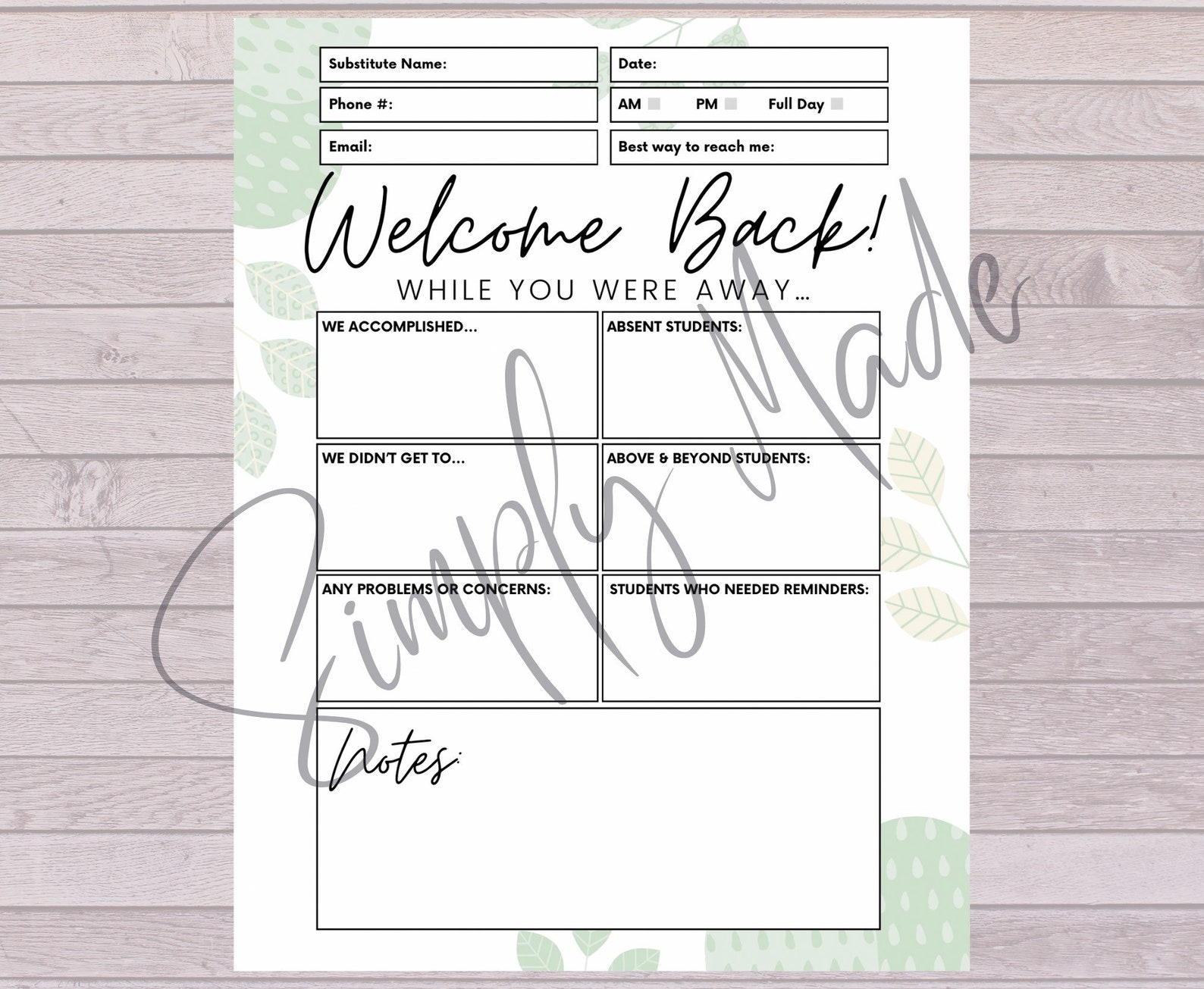 Substitute Teacher Welcome Back Note Printable - Etsy
