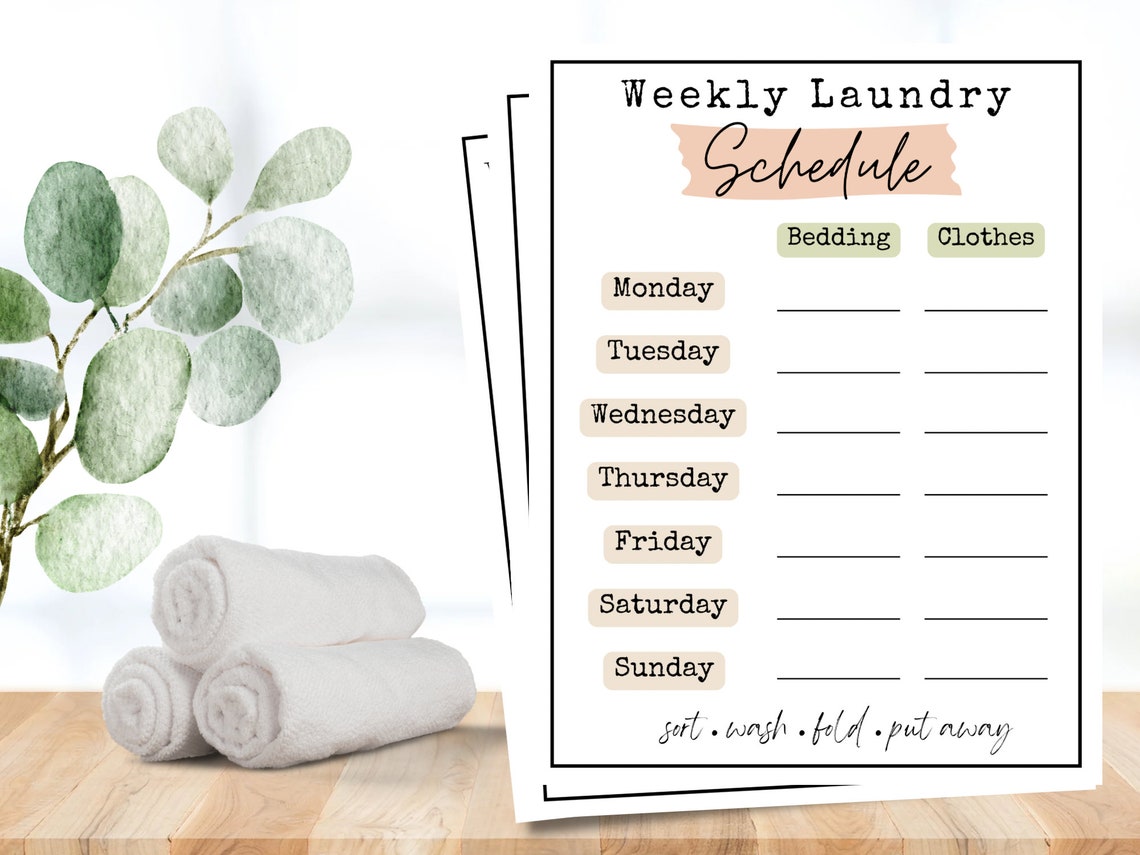 Weekly Laundry Schedule Printable | Family Laundry Plan | Weekly ...