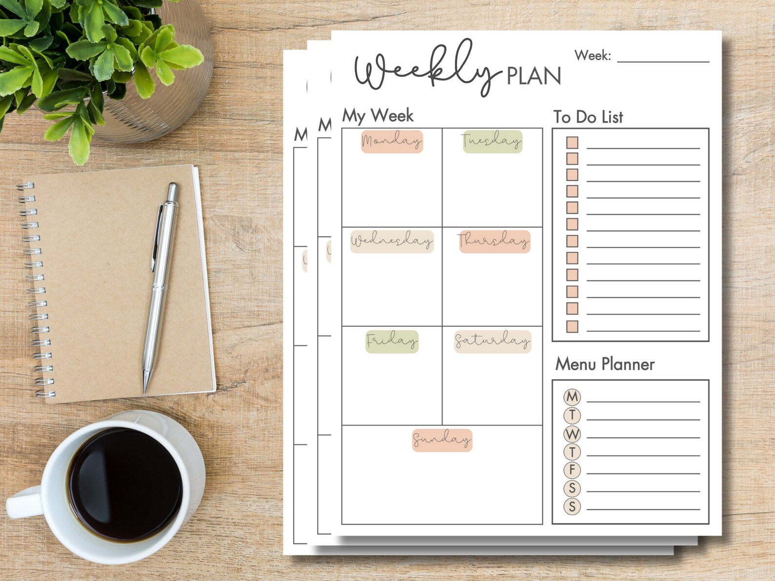 Daily Weekly Monthly Productivity Planner Printable Bundle | Fillable ...