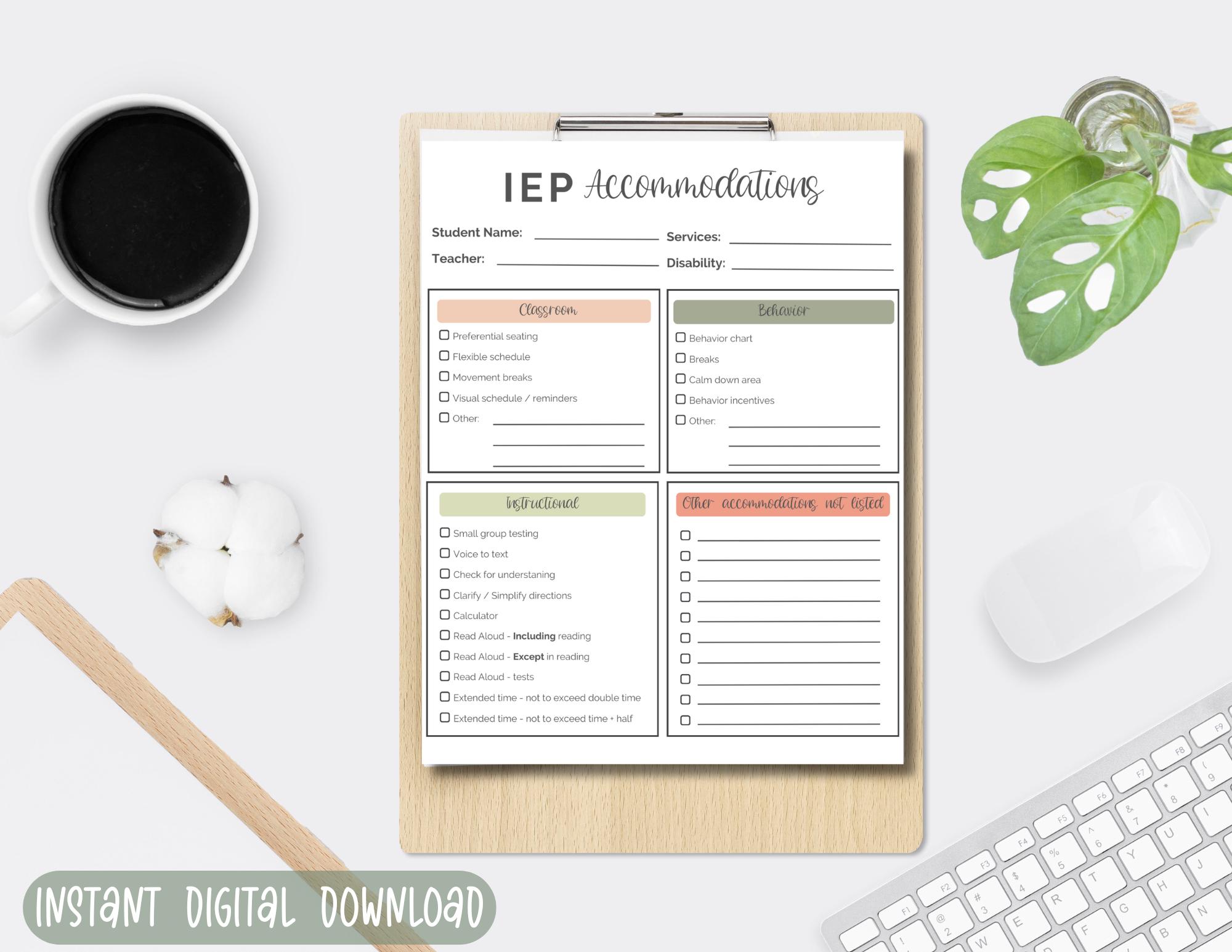 IEP Accommodations Cheat Sheet Snapshot | Special Education Printable ...