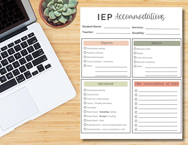 IEP Accommodations Cheat Sheet Snapshot | Special Education Printable ...