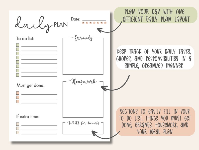 Daily Weekly Monthly Productivity Planner Printable Bundle | Fillable ...