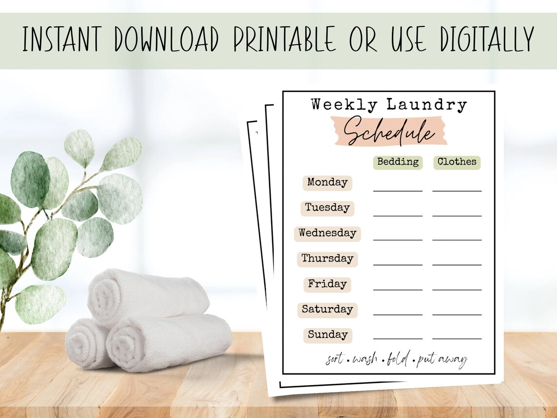 Weekly Laundry Schedule Printable | Family Laundry Plan | Weekly ...