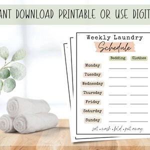 Weekly Laundry Schedule Printable | Family Laundry Plan | Weekly ...