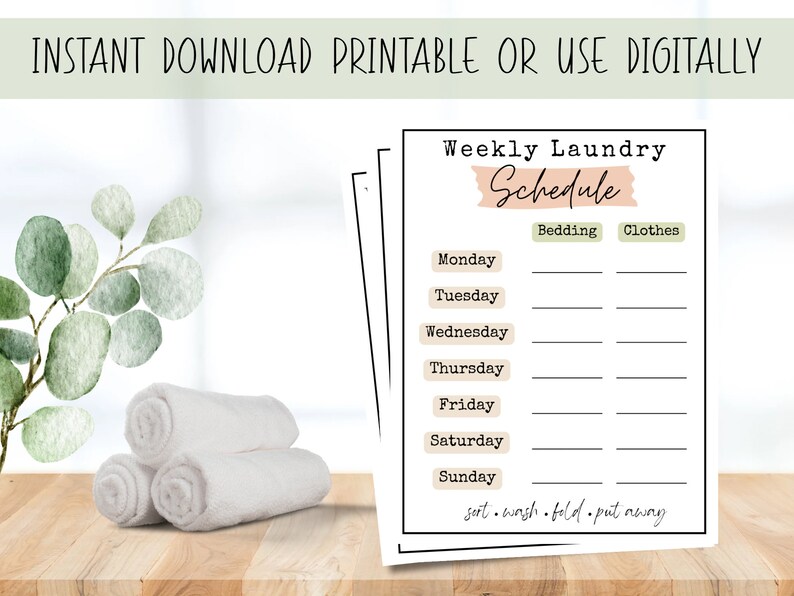 Weekly Laundry Schedule Printable | Family Laundry Plan | Weekly ...