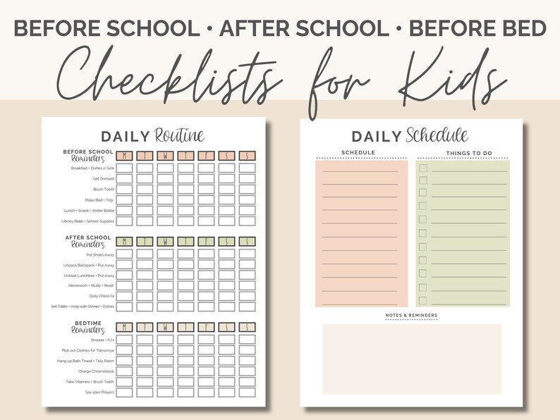 Before and After School Checklist for Kids Printable | Kids Chore Chart ...