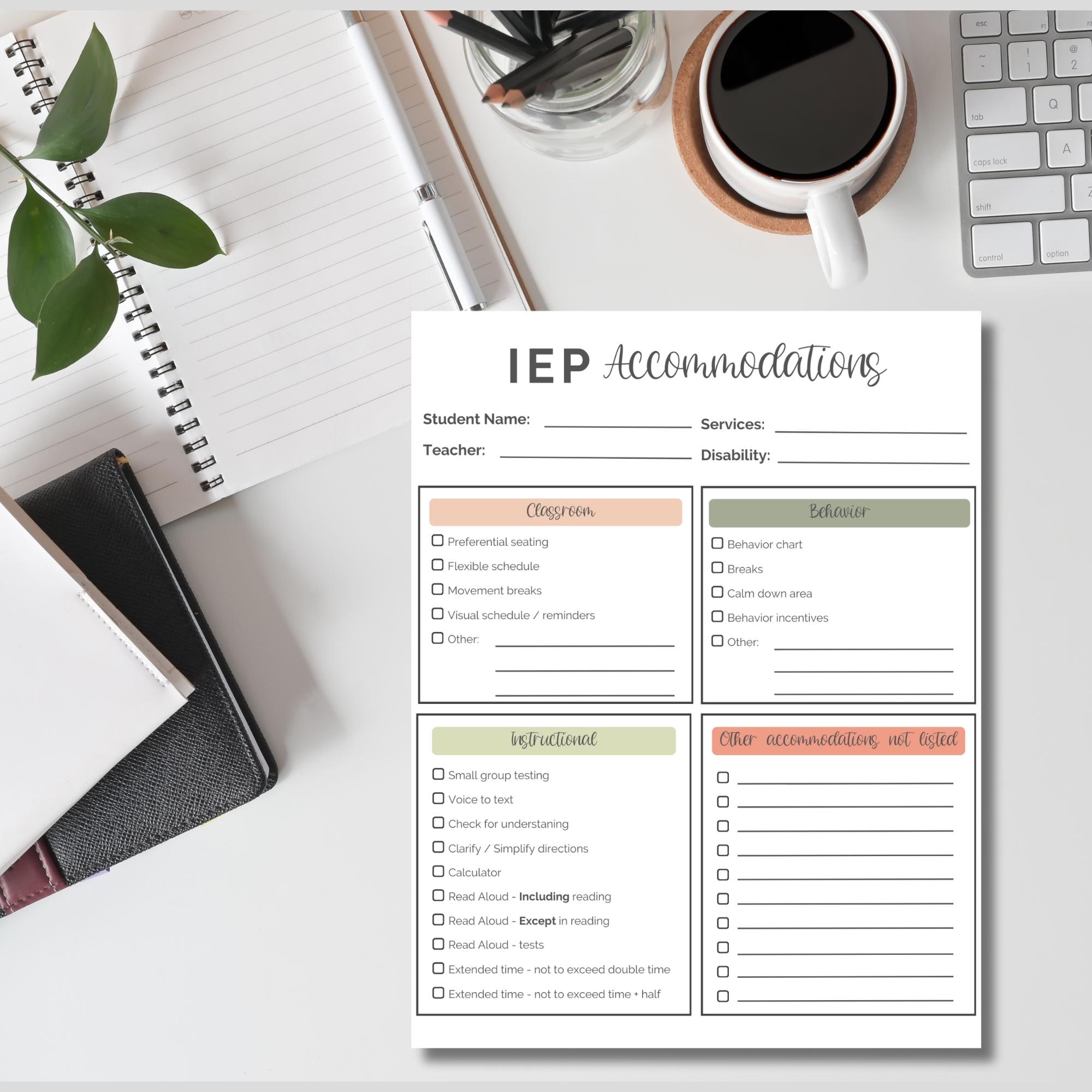 IEP Accommodations Cheat Sheet Snapshot | Special Education Printable ...