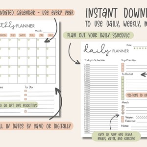 Daily Weekly Monthly Productivity Planner Printable Bundle | Fillable ...