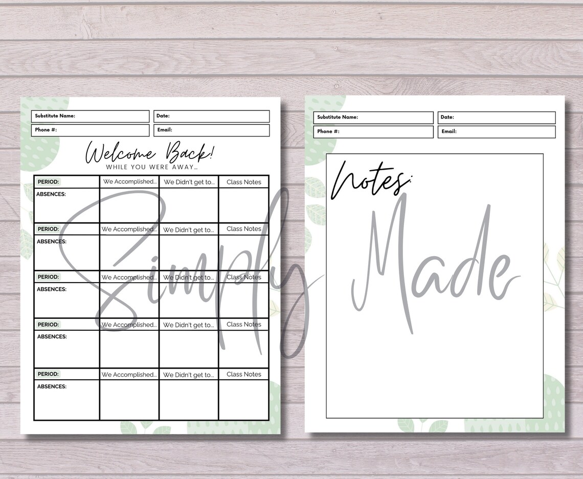 Substitute Teacher Note Printable for Middle School & High School | Sub ...