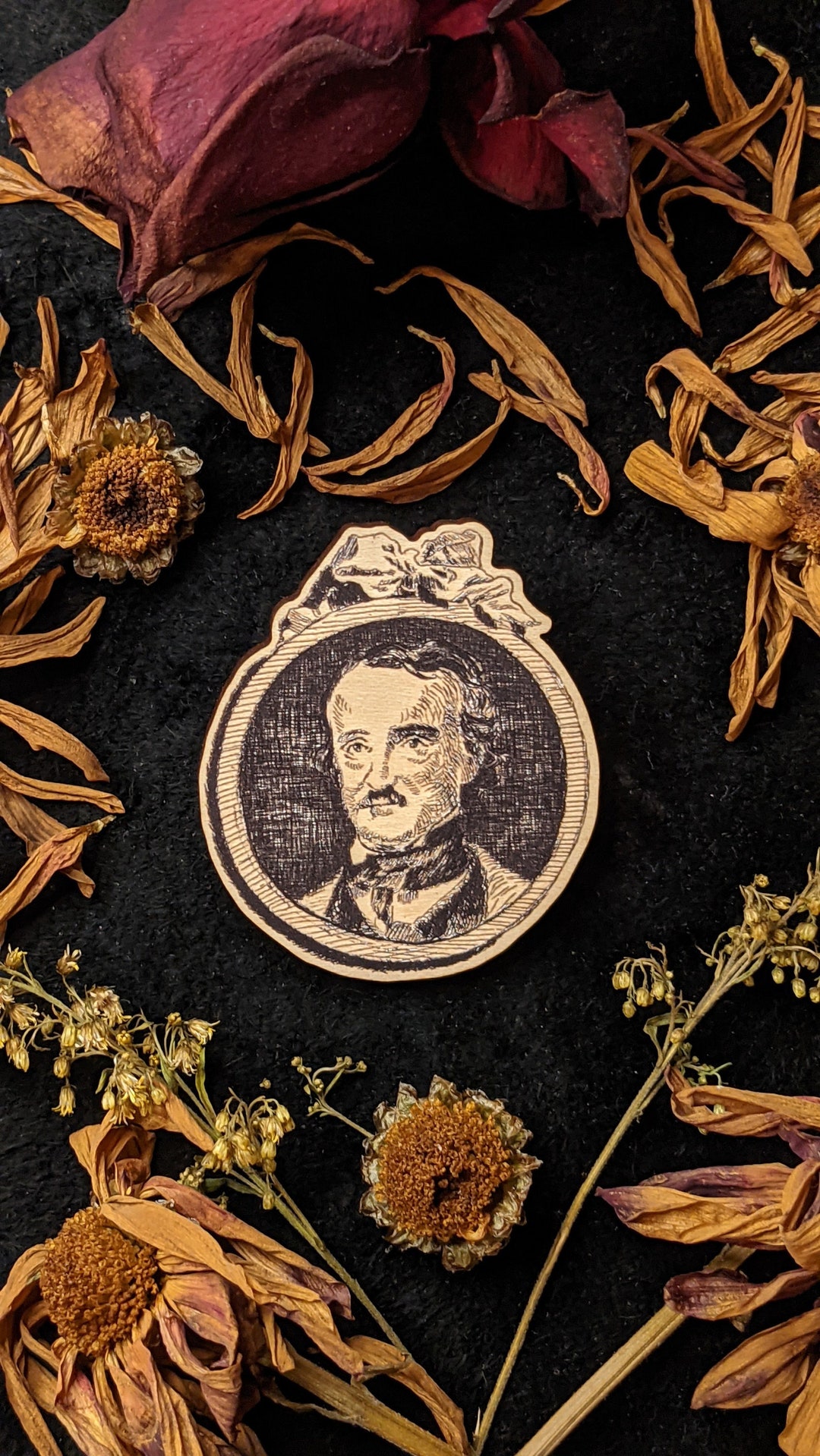 Edgar Allan Poe Gothic Literary Brooch With Matching Greetings Card ...