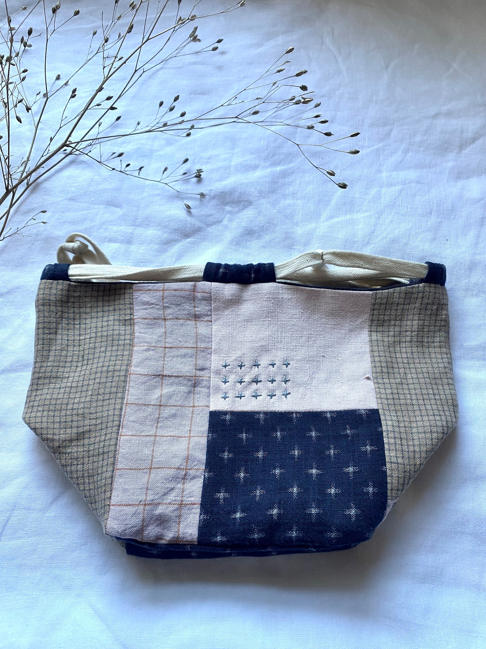 Sashiko Stitched Linen Rice Bag With Boro Patches Cosmetic Pouch - Etsy