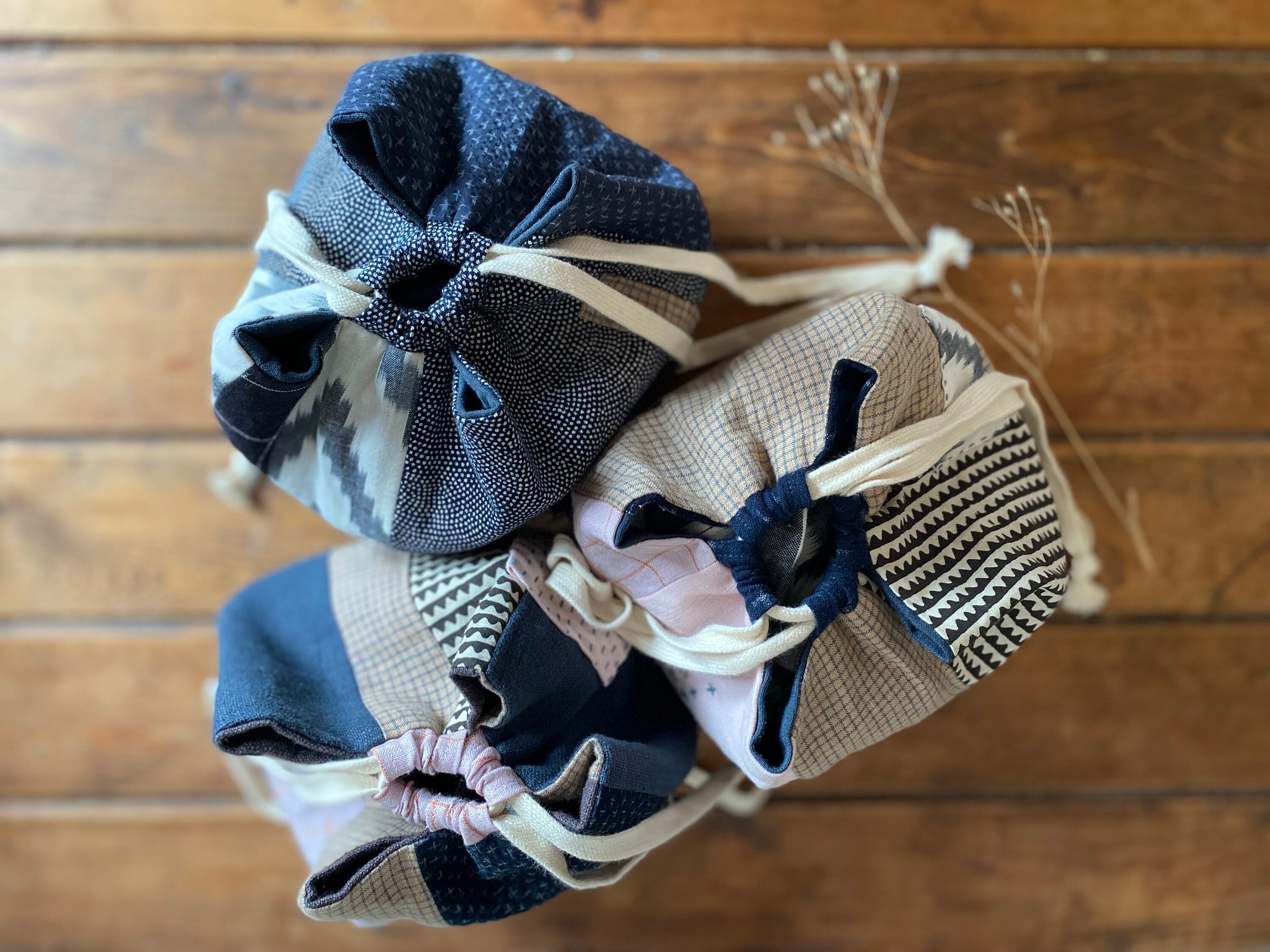 Sashiko Stitched Linen Rice Bag With Boro Patches Cosmetic Pouch - Etsy