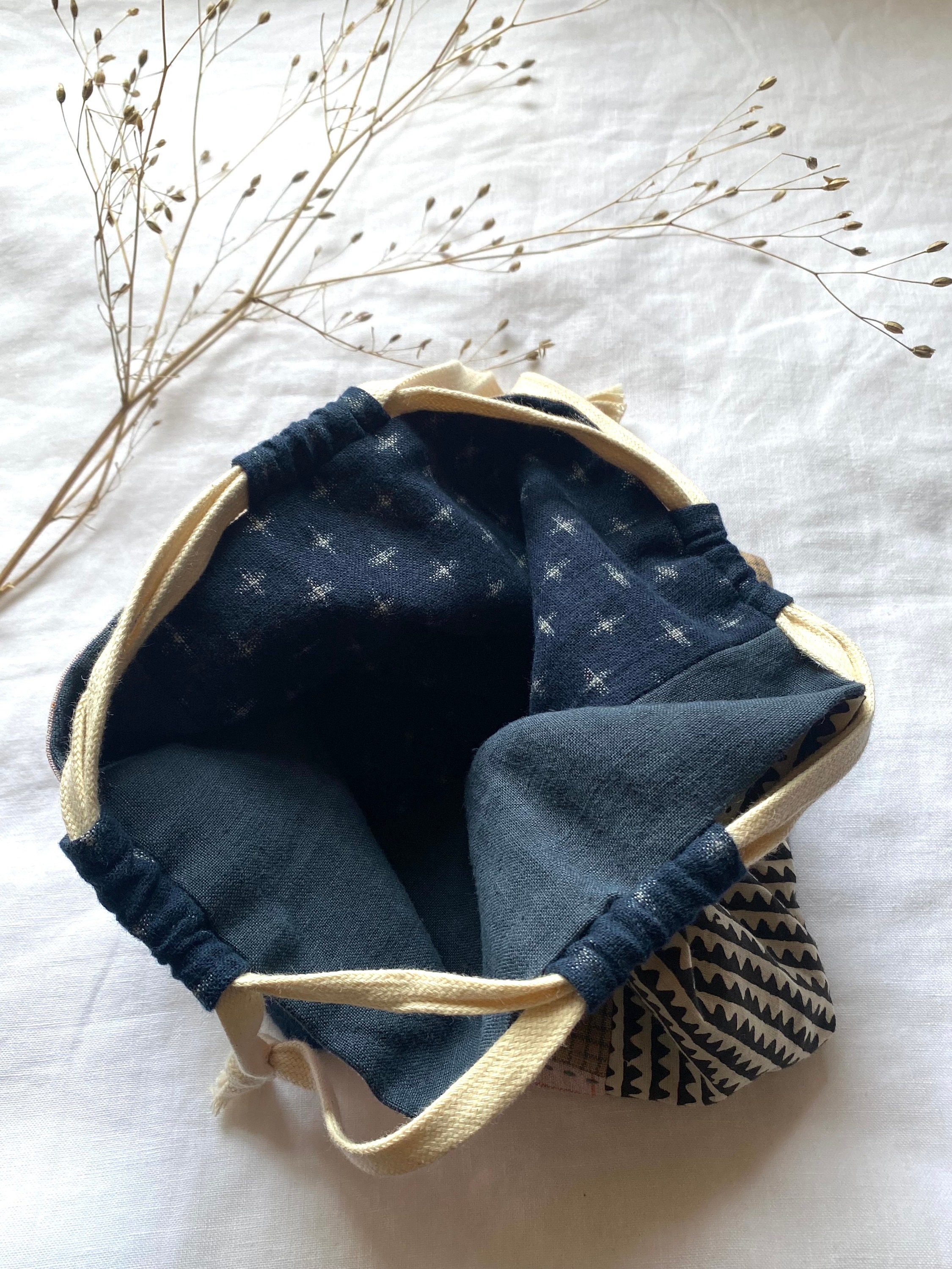 Sashiko Stitched Linen Rice Bag With Boro Patches Cosmetic Pouch - Etsy