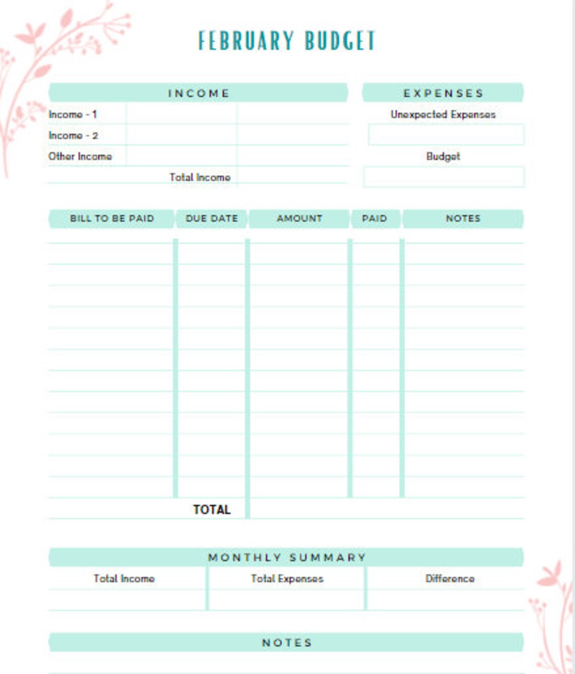 Floral Budget Binder Printables - Etsy