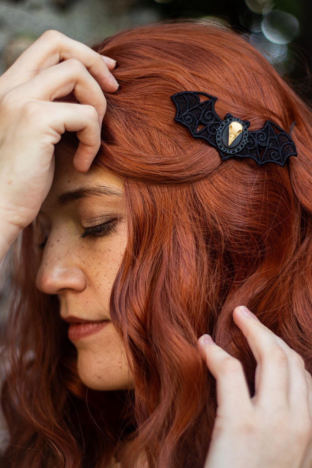 Bat Hair Clip With Bird Skull, Hair Clip and Brooch Made of Black Lace ...