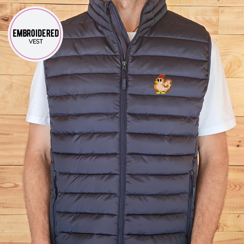 Chicken Pixel Embroidered Vest: Stardew Valley Puffed Jacket - Etsy