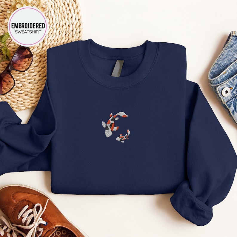 Embroidered Koi Fish Sweatshirt, Japanese Embroidery, Japan Lover ...
