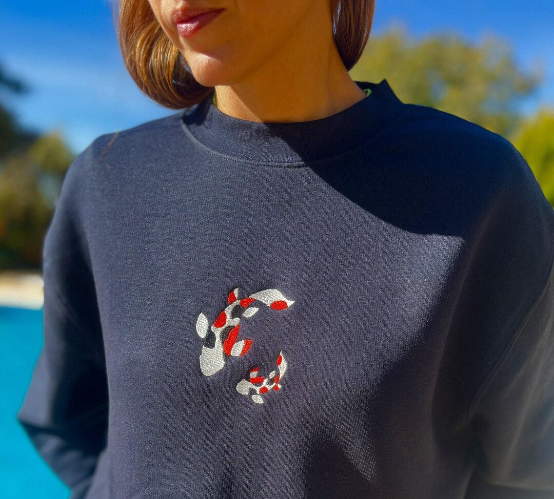 Embroidered Koi Fish Sweatshirt, Japanese Embroidery, Japan Lover ...