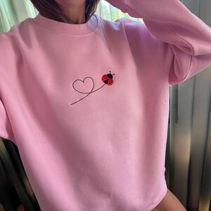 Ladybug Embroidery Sweatshirt: Love You Cotton Blend Top - Etsy