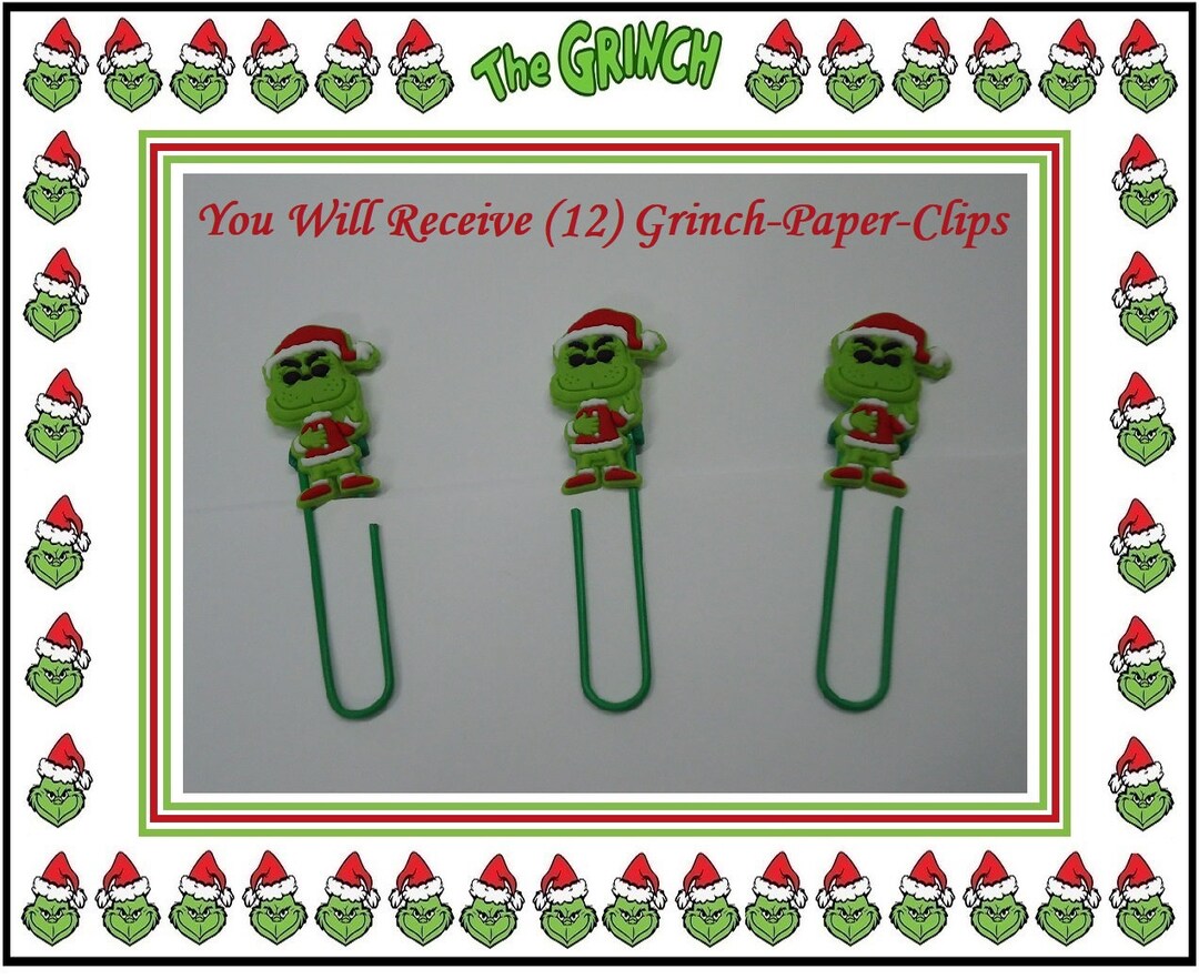 12 Grinch Paper Clips Super Sweet Stocking Stuffers Office Swap Gift ...