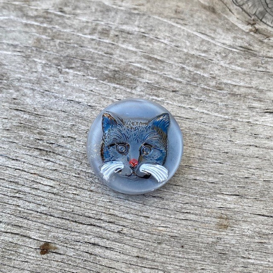Kitty Cat Face,gray Opal With Black and White, Zise 12 Hand Painted ...