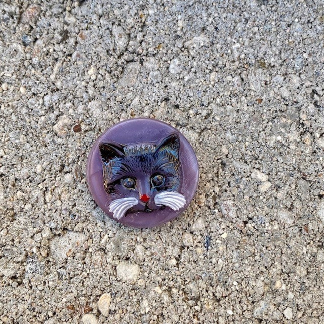 Kitty Cat Face,purple Opal With Black and White, Zise 10 Hand Painted ...