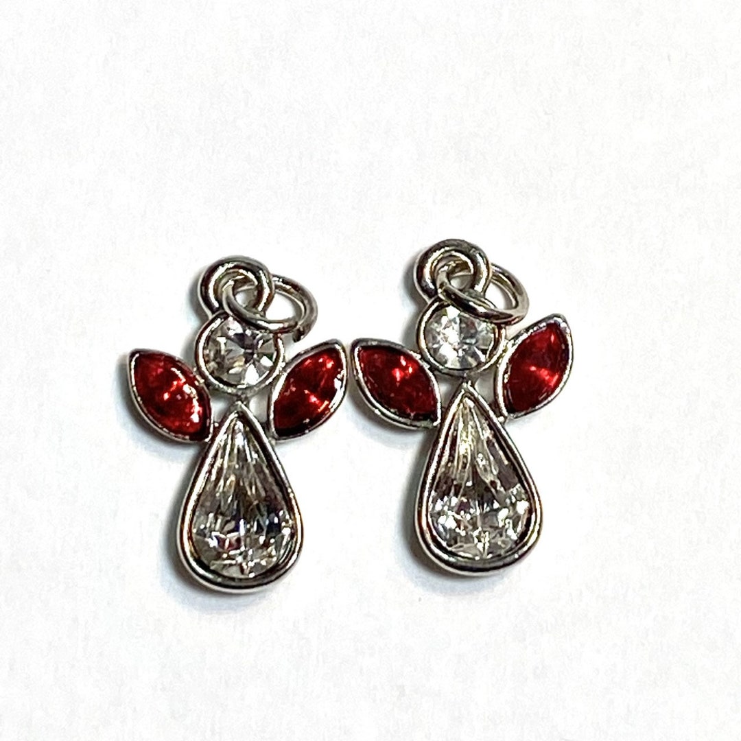 January Birthstone Angel Charm Siam, 17mm Rhodium Plated. - Etsy