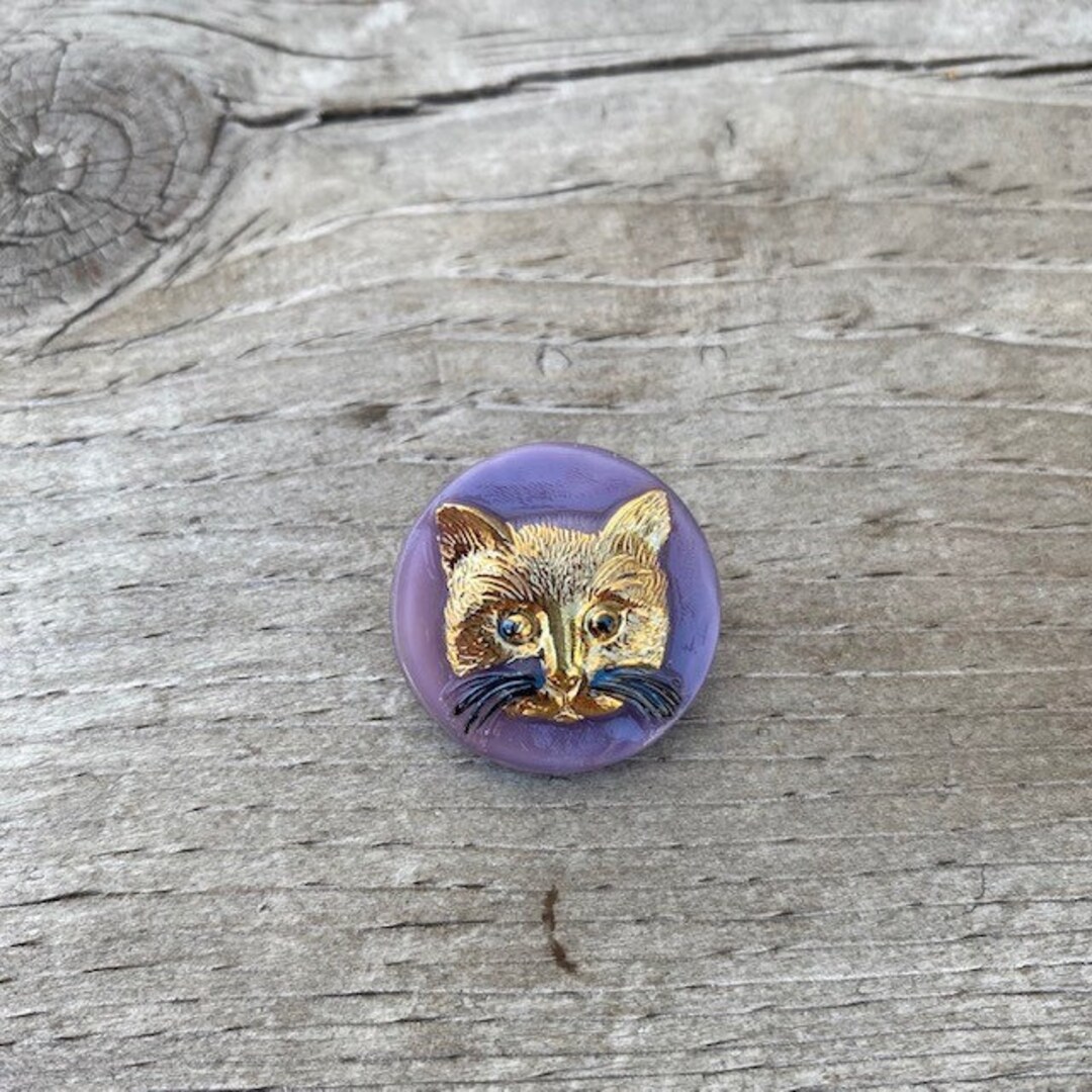 Kitty Cat Face Purple Opal With Gold,zise 10 Hand Painted Details,glass ...