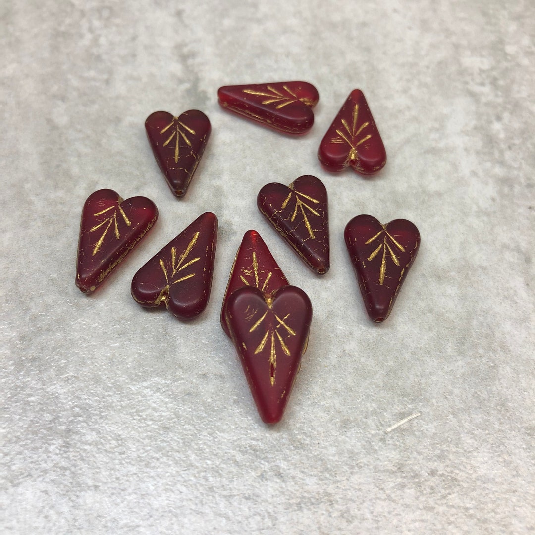 Matte Red Heart With Gold Engraved Details 9pcs. - Etsy