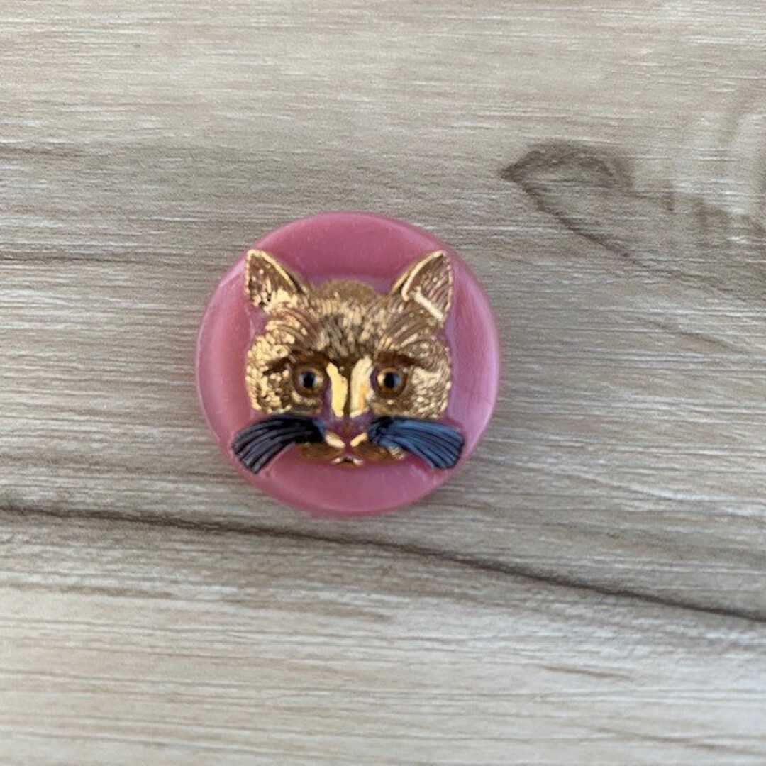 Kitty Cat Face,pink Opal With Gold and Black, Zise 12 Hand Painted ...