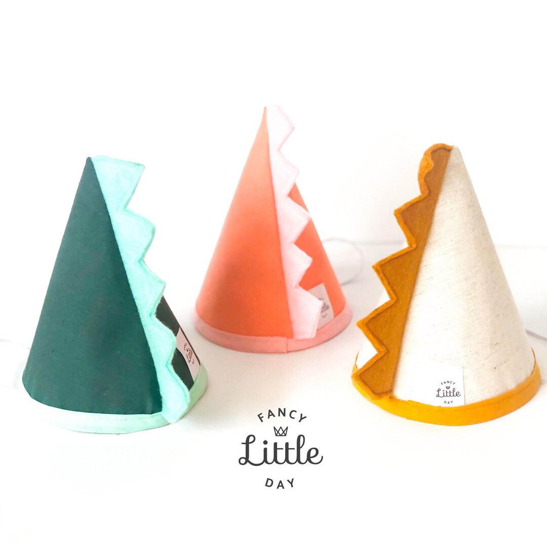 DINO Party Hats Made of Fabric and Felt. Unisex and Reusable. Dinosaur ...