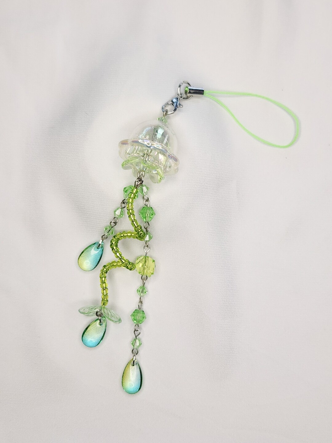 Green Jellyfish Phone Charm Beaded Jellyfish Phone Strap Handmade Cute ...
