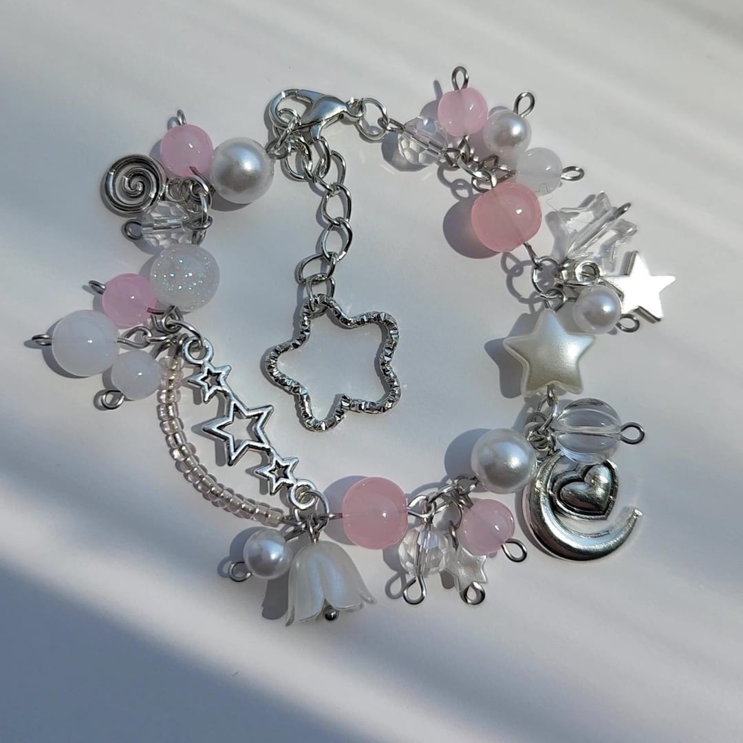 Y2k Charm Bracelet Beaded Charm Bracelet Moon Charm Star Charm Bracelet ...