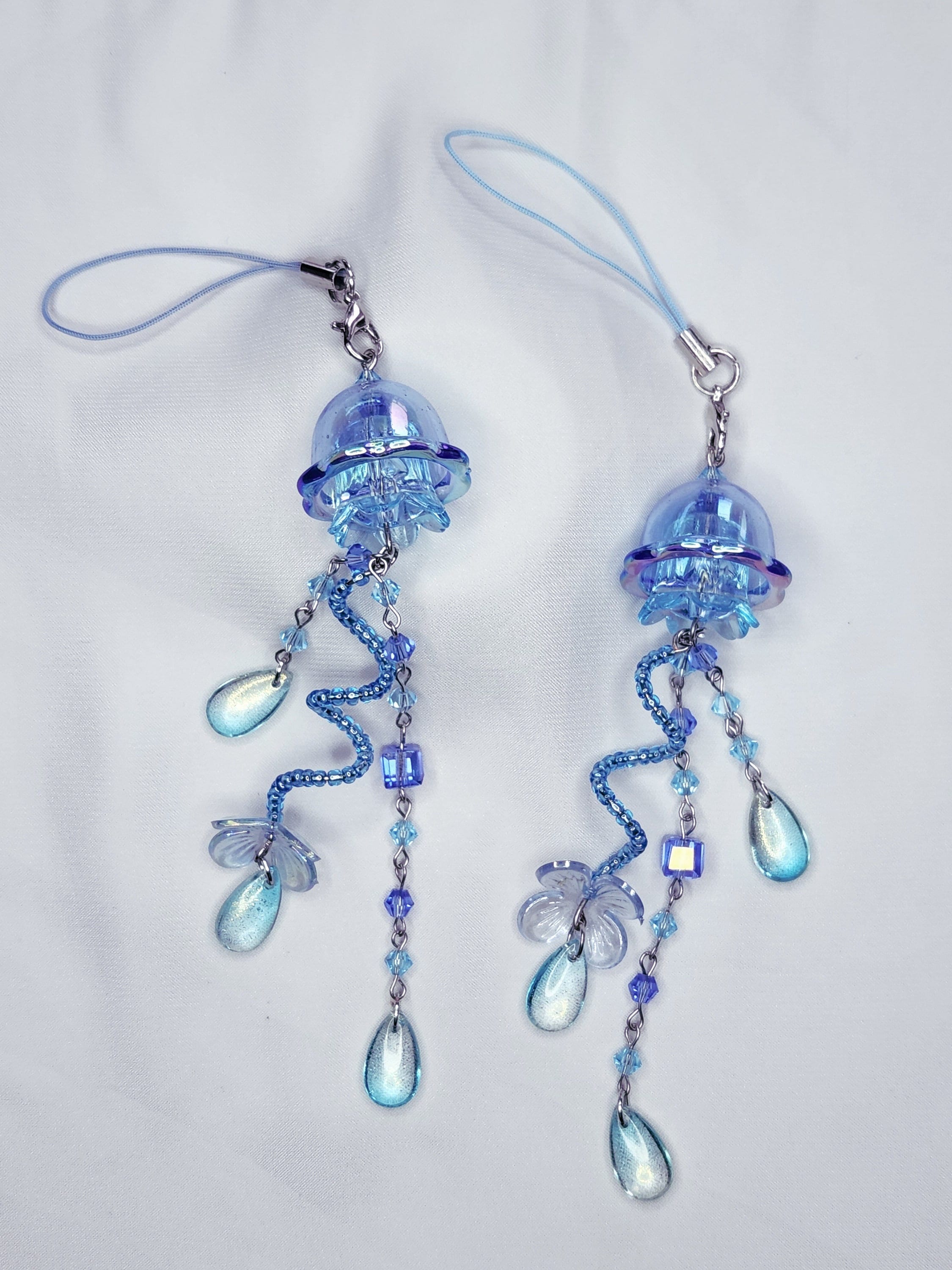 Jellyfish Phone Charm Beaded Jellyfish Phone Strap Handmade Cute Keychain Pink Blue Purple Bead ...