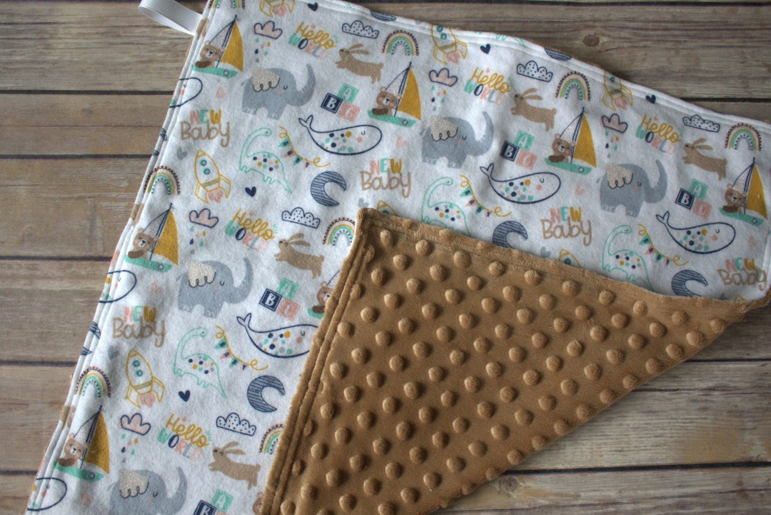 Lovey-2 Sided Flannel/minky-white With Baby Bear, Whales, Elephants ...