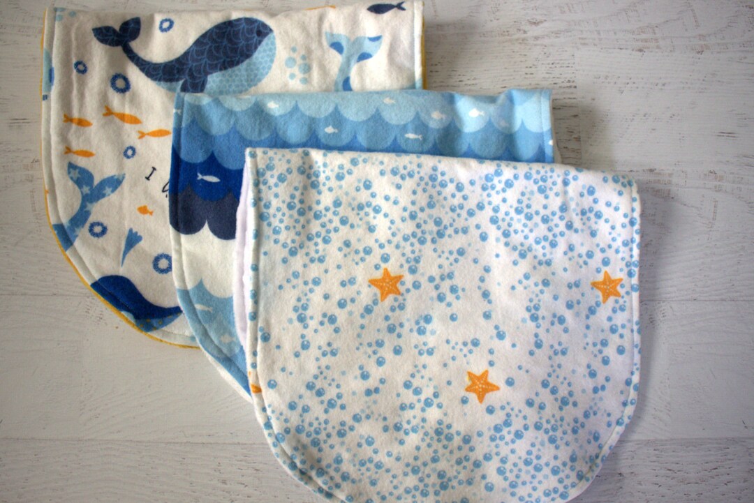 Burp Cloths Bundle-whales/under the Sea Theme/starfish-includes 3 Burp Cloths- U Pick Backing ...