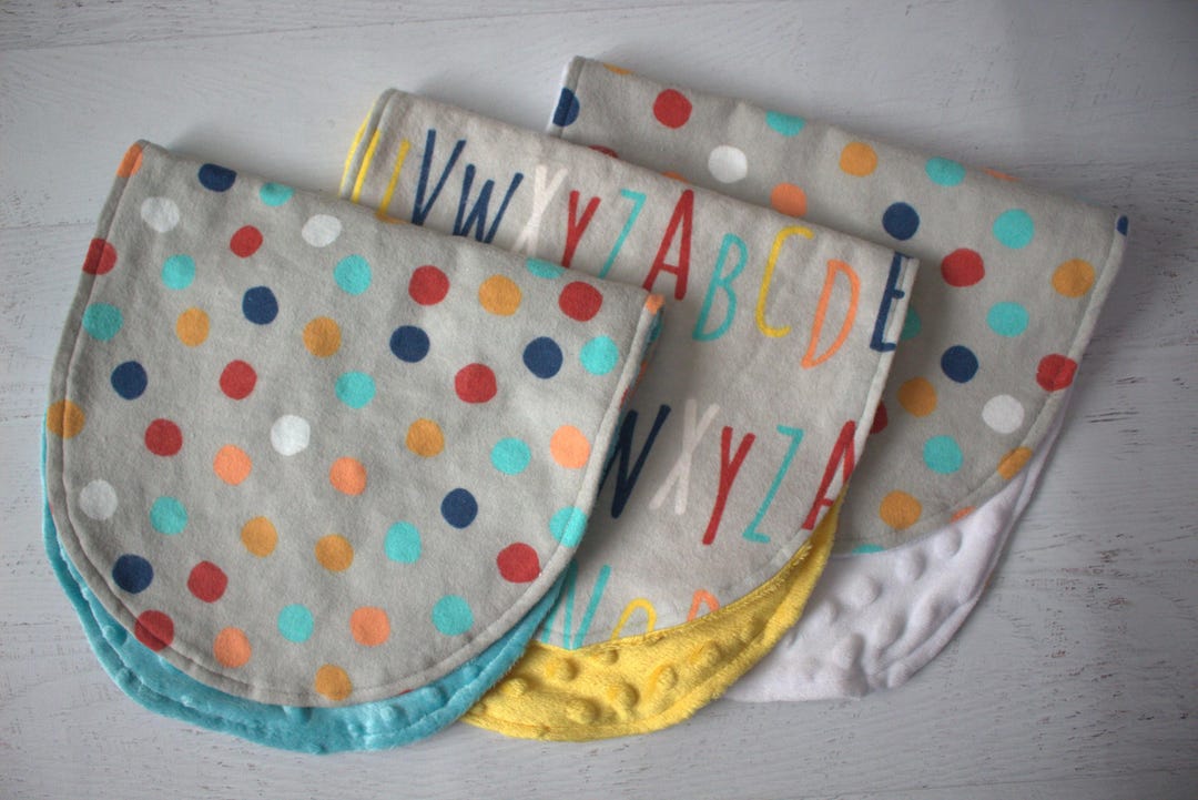 2 Sided-burp Cloth Bundle-alphabet and Dots Theme-3 Burp Cloths ...
