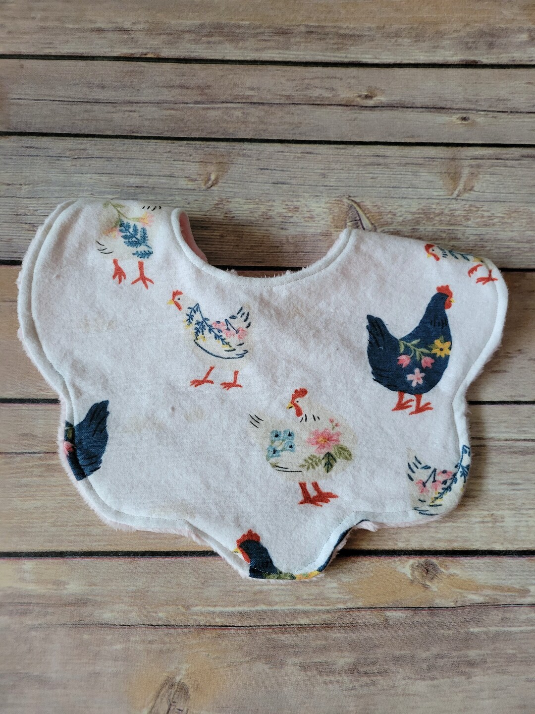 Bibs-cotton Flannel/chicken Theme. Scalloped Bib, 2 Sided. Pink Minky ...