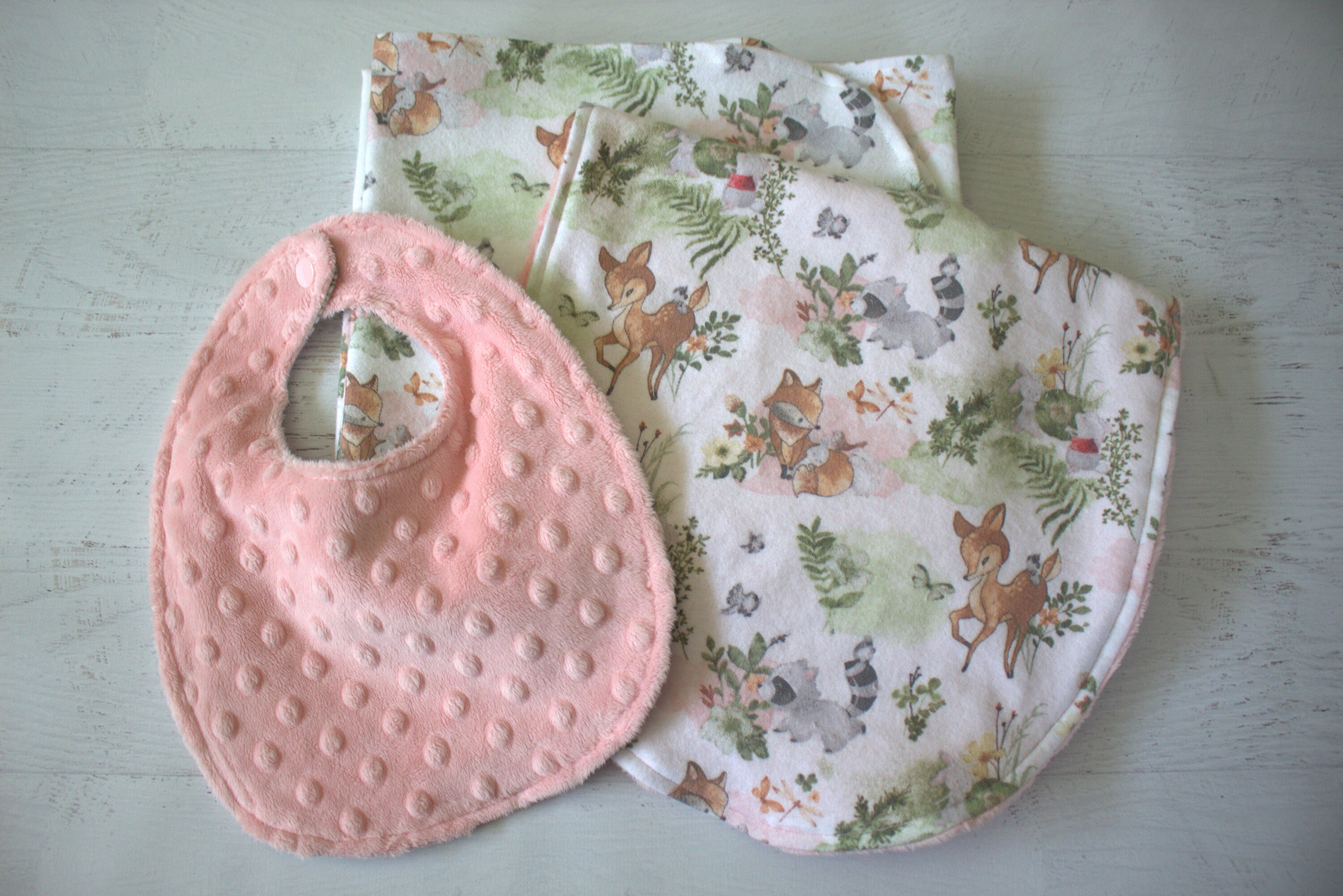 Blanket/large Burp Cloth/bib Set-flannel Minky Dot Backing-oval Shape ...