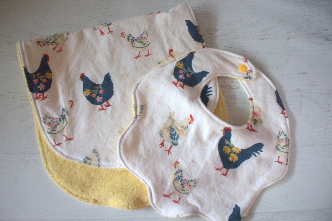 Chicken Print Burp Cloth and Bib Set: Flannel & Terry Cloth - Etsy