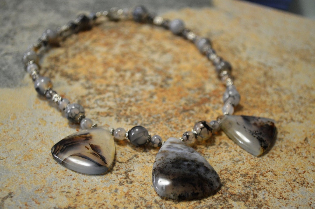 DENDRITE AGATES in Mocha & Expresso Colors, 15 Inch CHOKER of Triple ...