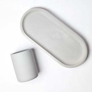 Natural Stone Tray & Toothbrush Brush Holder Set | Light Grey Eco ...