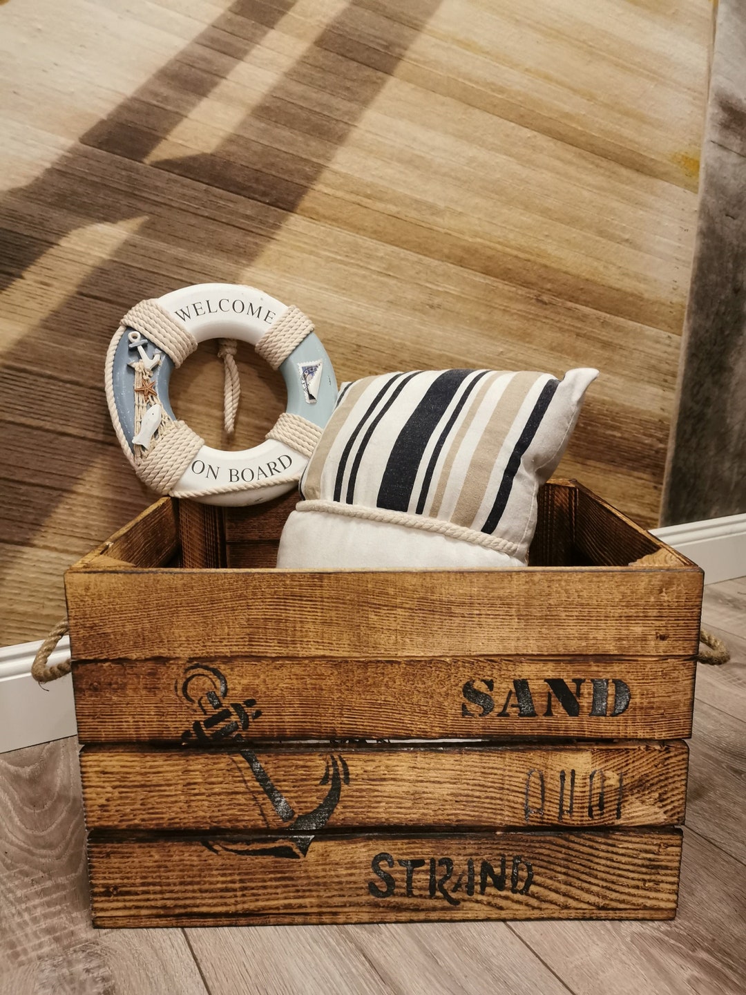Maritime Motifs Flamed Wooden Box With Jute Ropes,anchor,storage,book ...