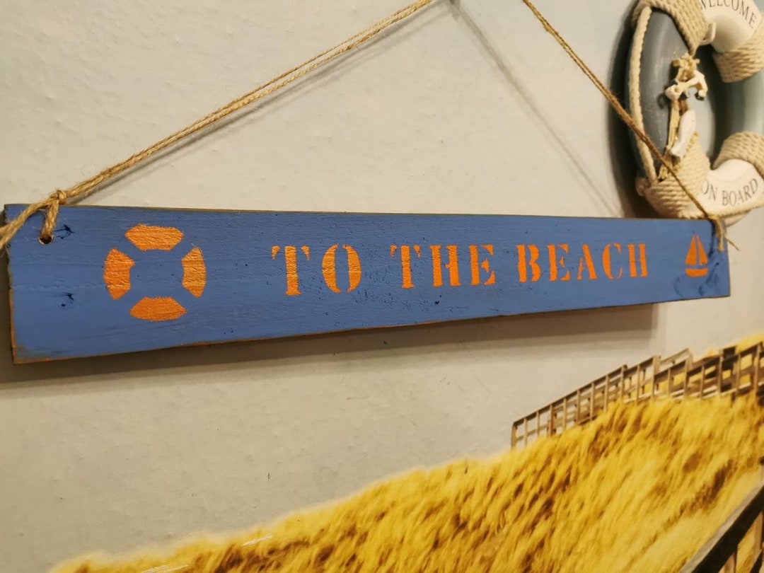 Wooden Sign to the Beach, Wall Decoration Caravan Mobile Home Garden ...