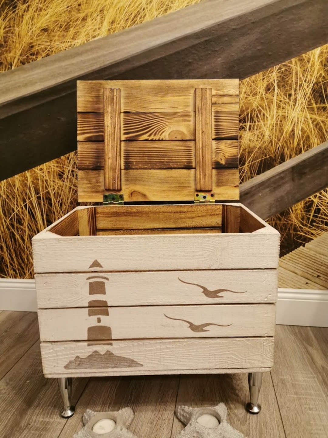 Maritime Side Table, Anchor, Lighthouse, Storage Box, Wooden Box ...